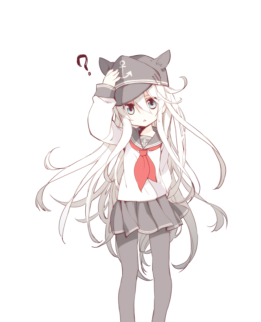 Safebooru - 1girl ? animal ears arm behind back black legwear blue eyes cat ears hand on head ...