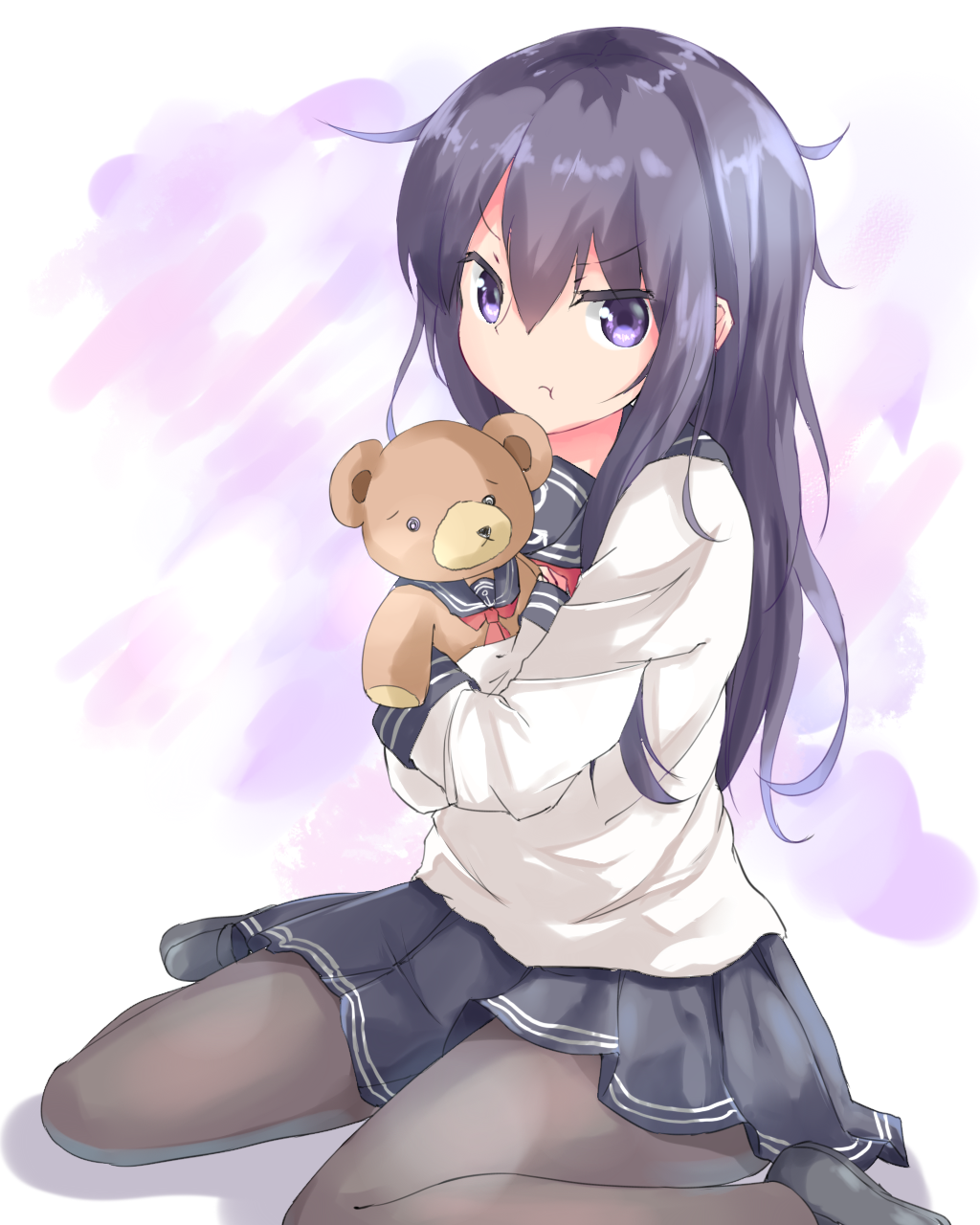 Safebooru - 1girl :i akatsuki (kantai collection) anchor symbol black hair black legwear black ...