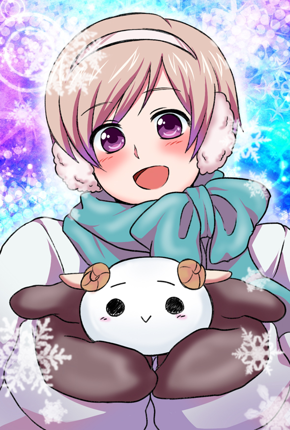 Safebooru - 1boy :> axis powers hetalia blonde hair blush earmuffs ...