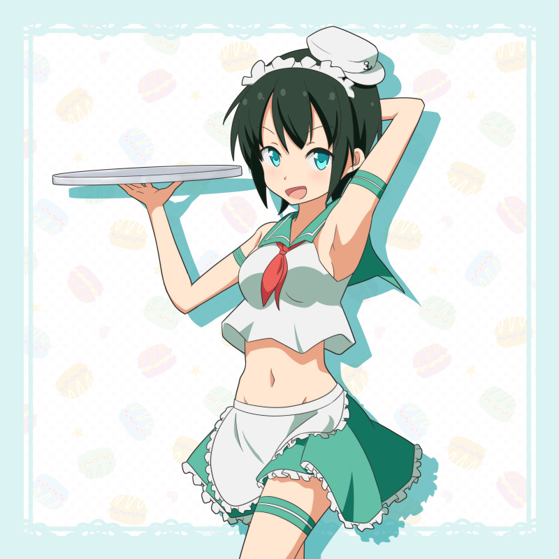 Safebooru - 1girl adapted costume alternate costume apron arm behind head arm up armpits ascot ...