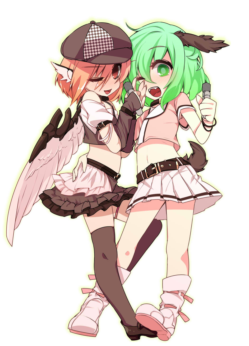 Safebooru - 2girls adapted costume alternate costume alternate headwear animal ears belt bird ...