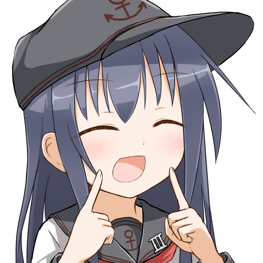 Safebooru - 1girl :d ^ ^ akatsuki (kantai collection) anchor symbol black hair closed eyes flat ...