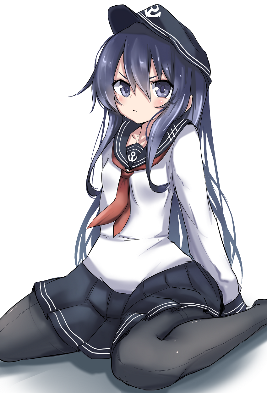 Safebooru - akatsuki (kantai collection) anchor symbol black hair black legwear black skirt flat ...