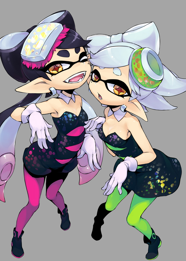 Safebooru - 2girls ;d black hair callie (splatoon) cousins detached ...
