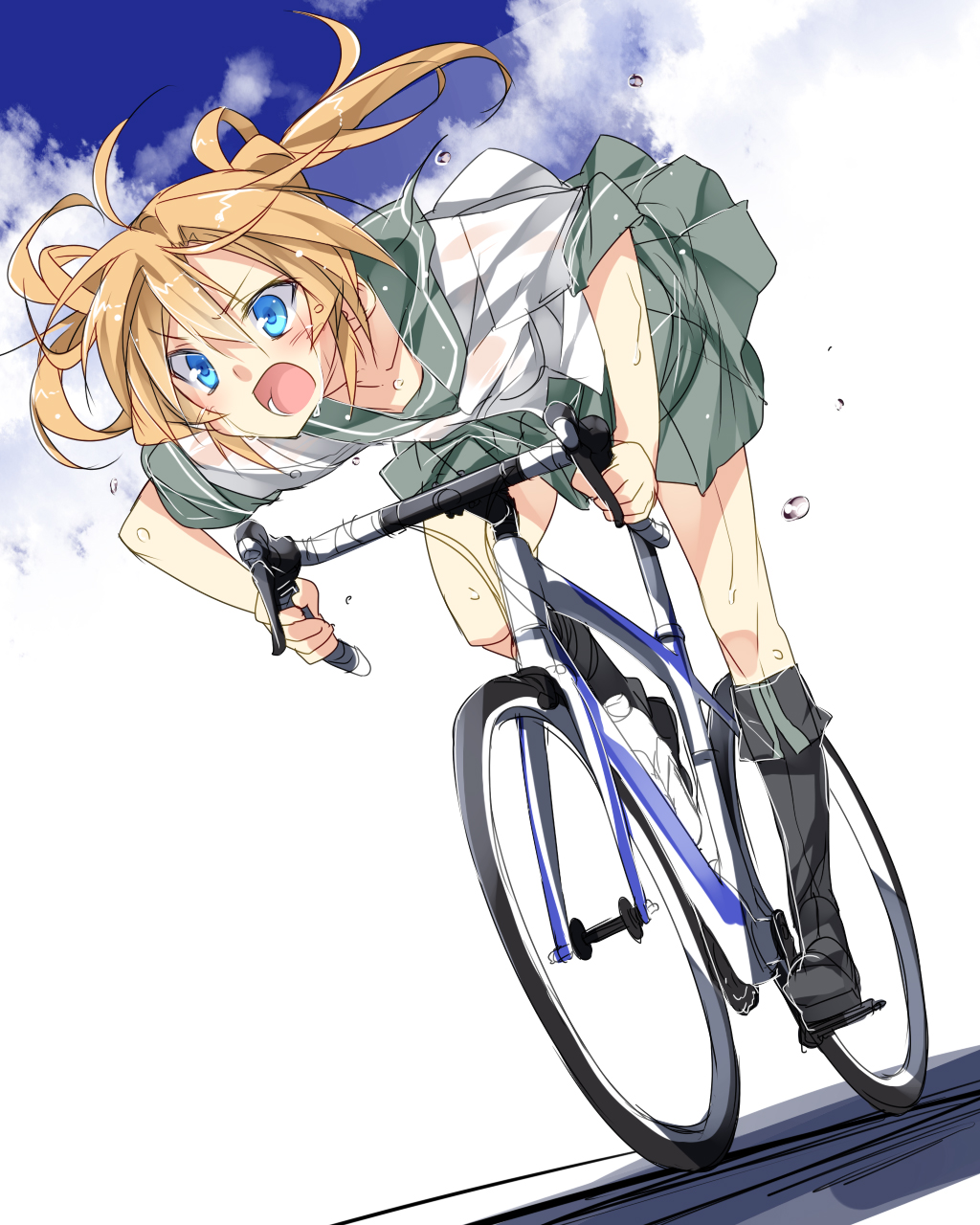 Safebooru - 1girl abukuma (kantai collection) bicycle blonde hair blue eyes boots dripping dutch ...