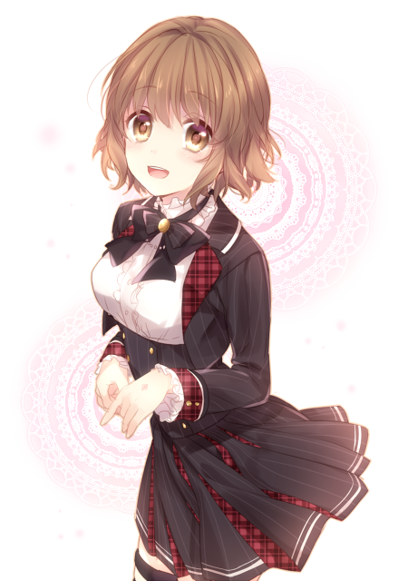 Safebooru - 1girl brown eyes brown hair izumi shio looking at viewer open mouth short hair skirt ...