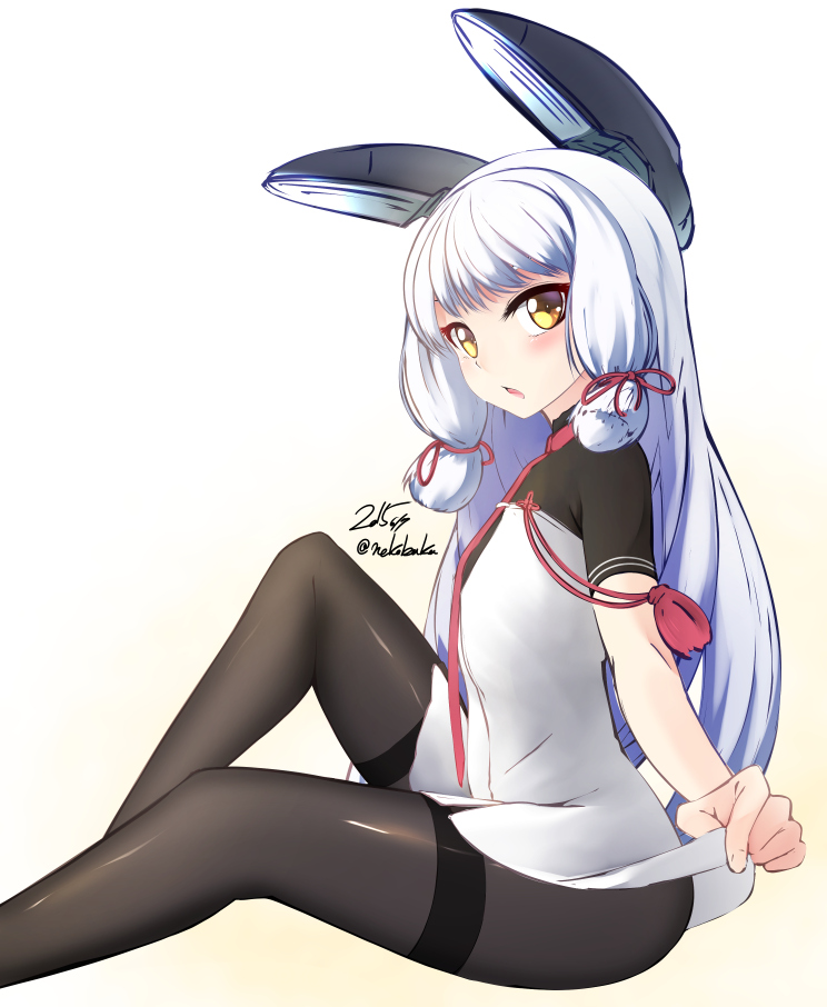 Safebooru - 1girl bangs black legwear blunt bangs headgear kantai collection long hair murakumo ...