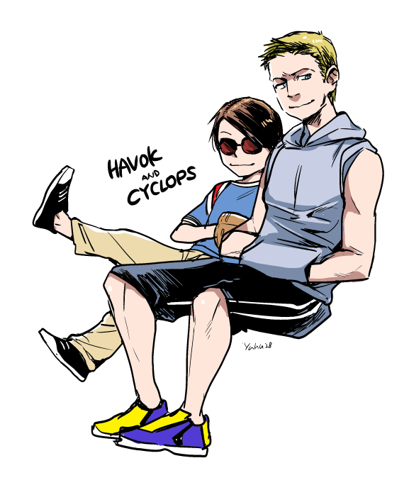 Safebooru - 2boys blonde hair brothers brown hair cyclops (x-men) havok ...