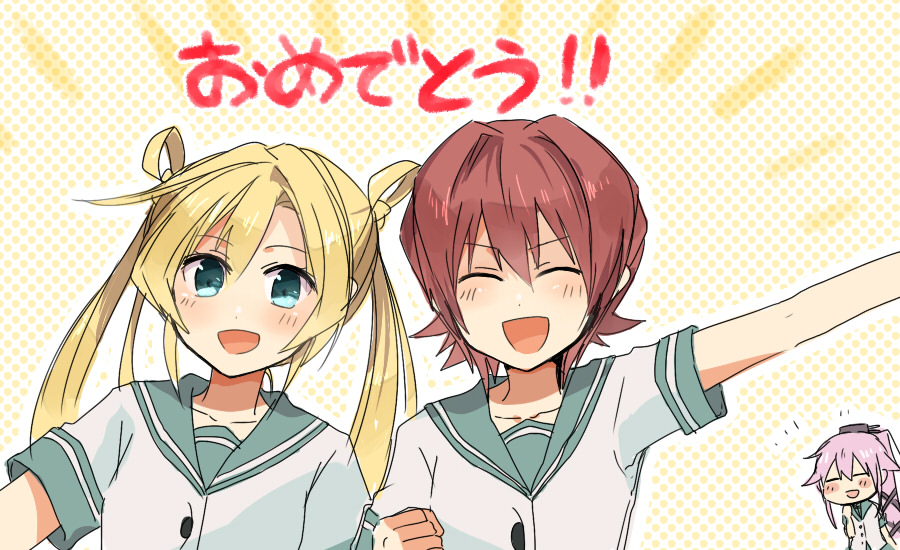 Safebooru - 3girls :d abukuma (kantai collection) annin musou blonde hair blue eyes blush chibi ...
