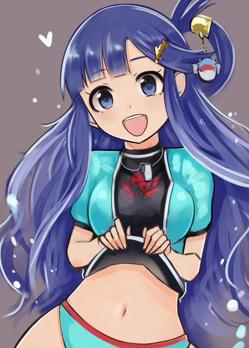 Safebooru - 1girl :d asari nanami bikini bottom blue eyes blue hair fish hair ornament hair ...