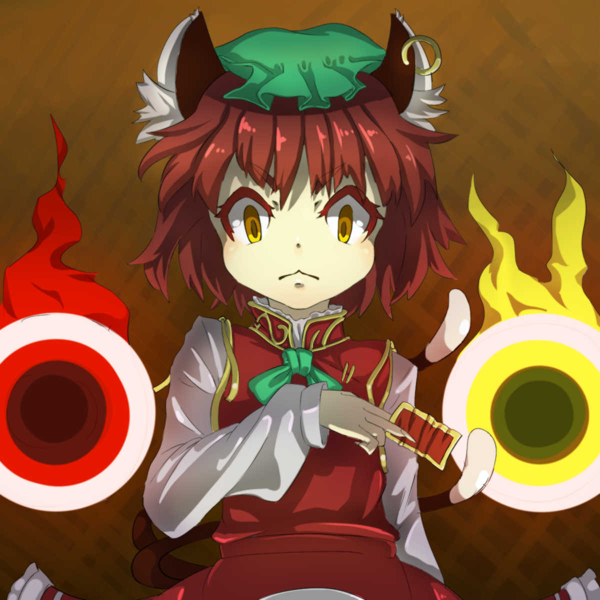 Safebooru - 1girl animal ears brown hair cat ears cat tail chen hat ...