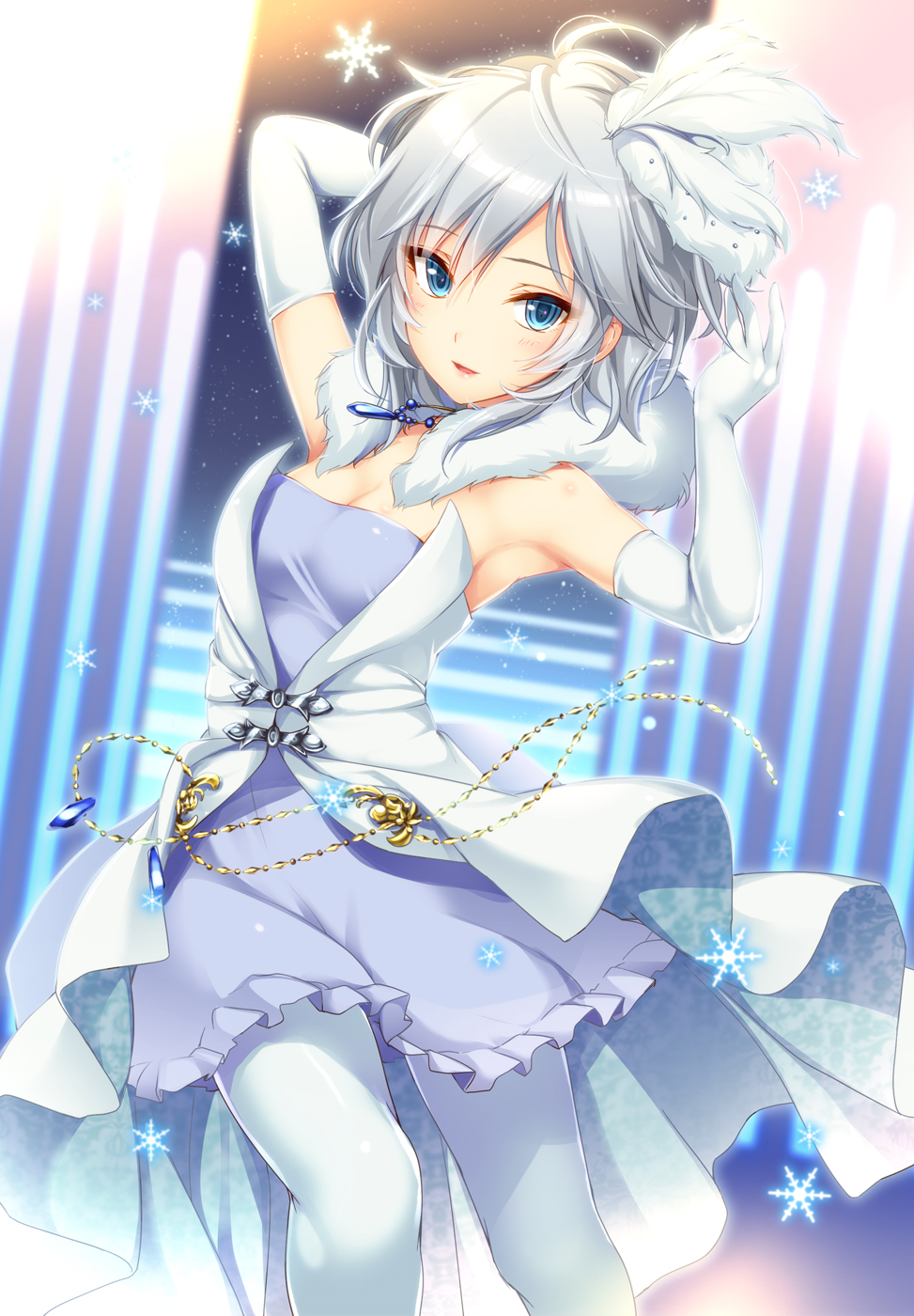 Safebooru - anastasia (idolmaster) armpits blue eyes blush dress grey hair idolmaster idolmaster ...