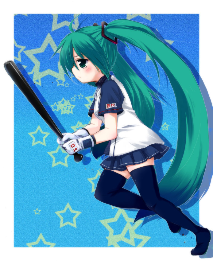 Safebooru - akino ochiba baseball bat hatsune miku solo thigh-highs ...