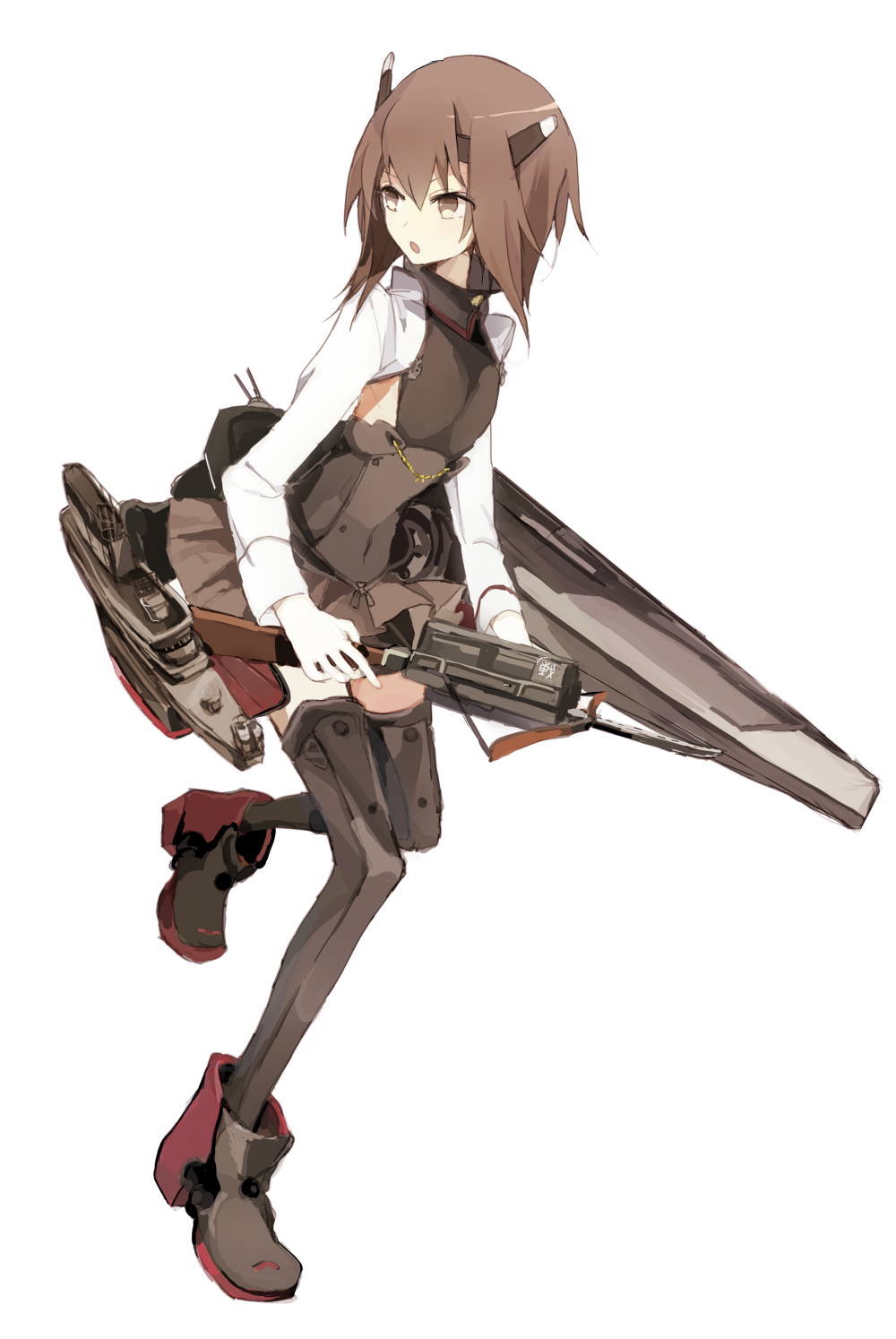 Safebooru - 1girl bow (weapon) brown eyes brown hair crossbow headband headgear highres kantai ...