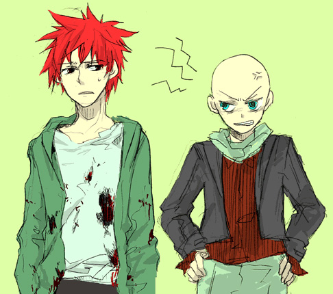 Safebooru - 2boys bald blood bloody clothes blue eyes clenched teeth ...