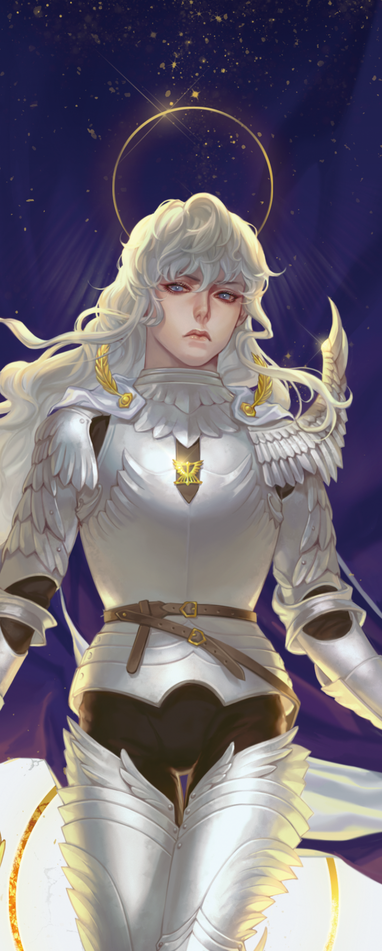 Safebooru - armor belt berserk blue eyes eclipse feathers from below griffith highres kenny ...