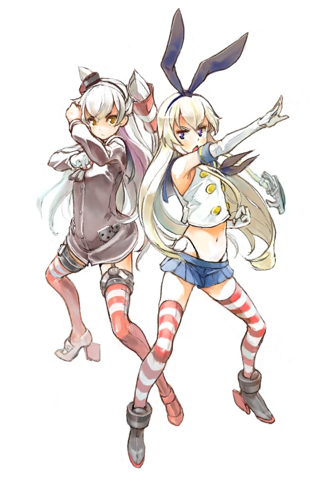 Safebooru - 2girls amatsukaze (kantai collection) anchor hair ornament blonde hair blue skirt ...