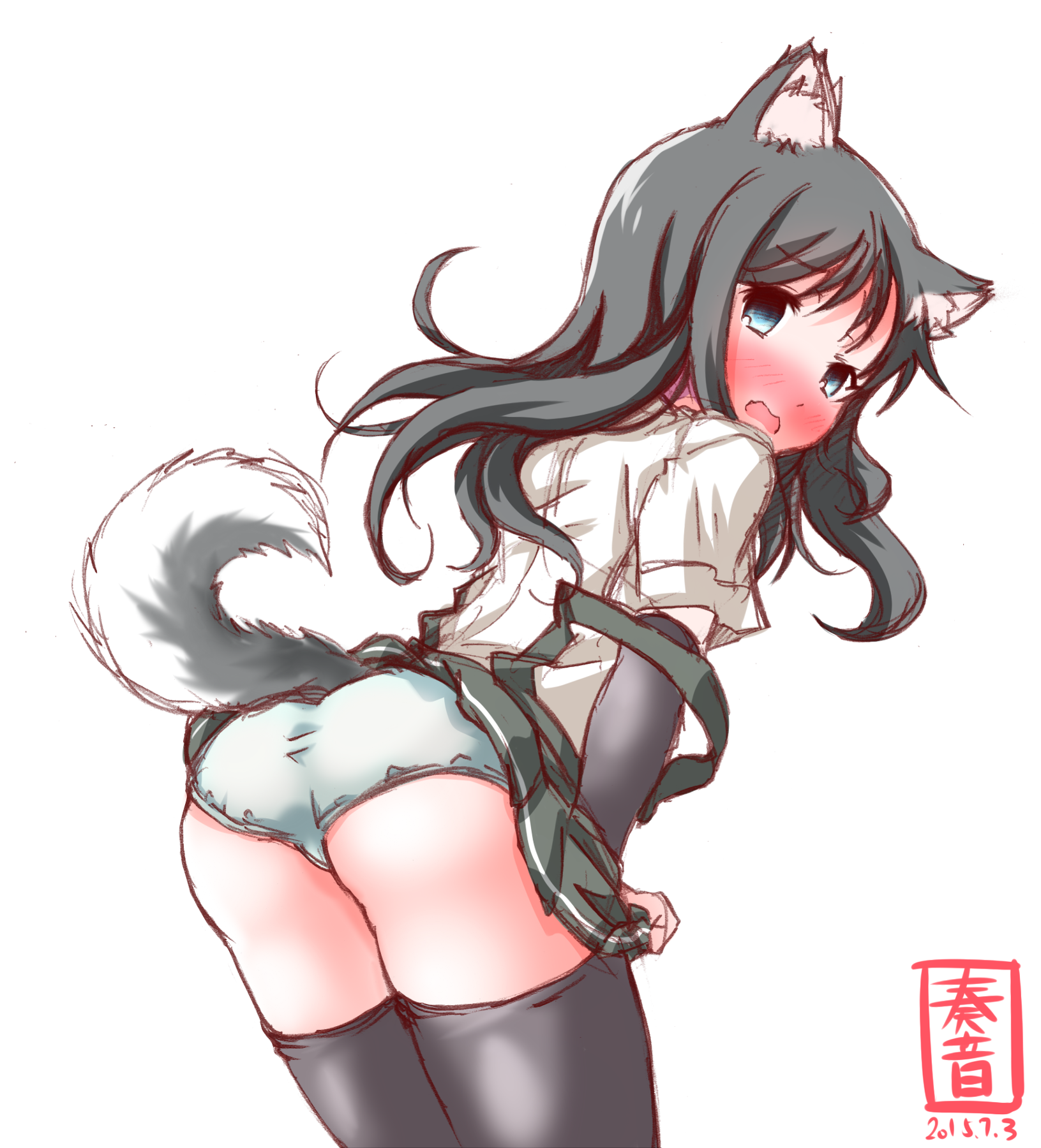 Safebooru - 1girl animal ears arm warmers asashio (kantai collection) ass black hair black ...