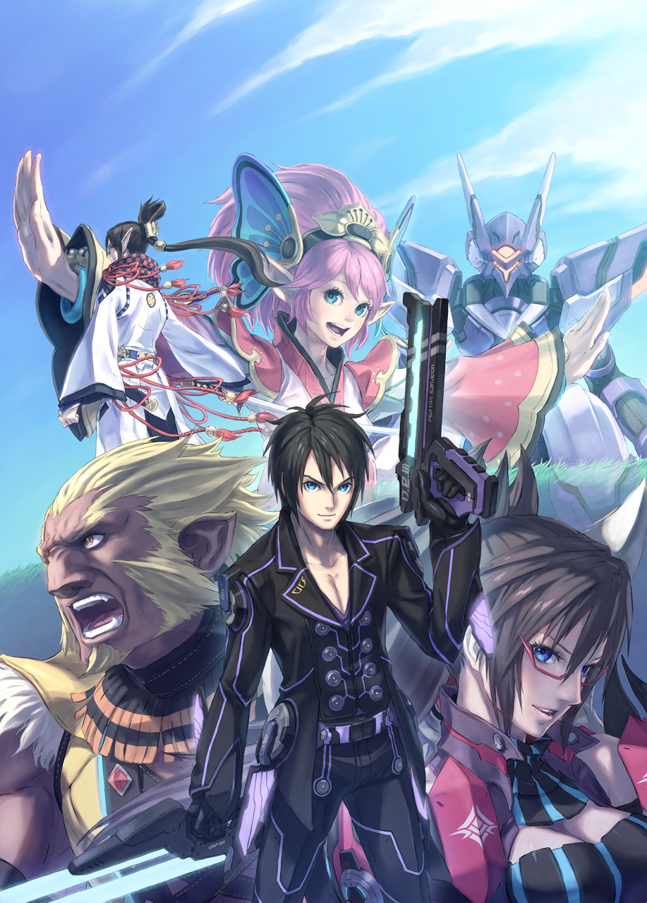 Safebooru - 2girls 3boys akikazu mizuno beard black hair blonde hair ...