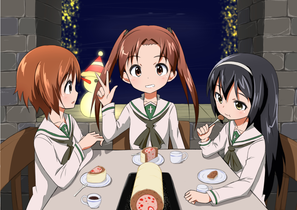 Safebooru - 3girls ame. eating food girls und panzer kadotani anzu ...