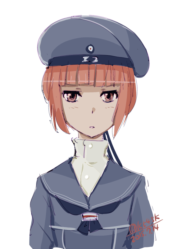 Safebooru - 1girl 2015 4suke :o blank stare brown eyes clothes writing dated hat kantai ...