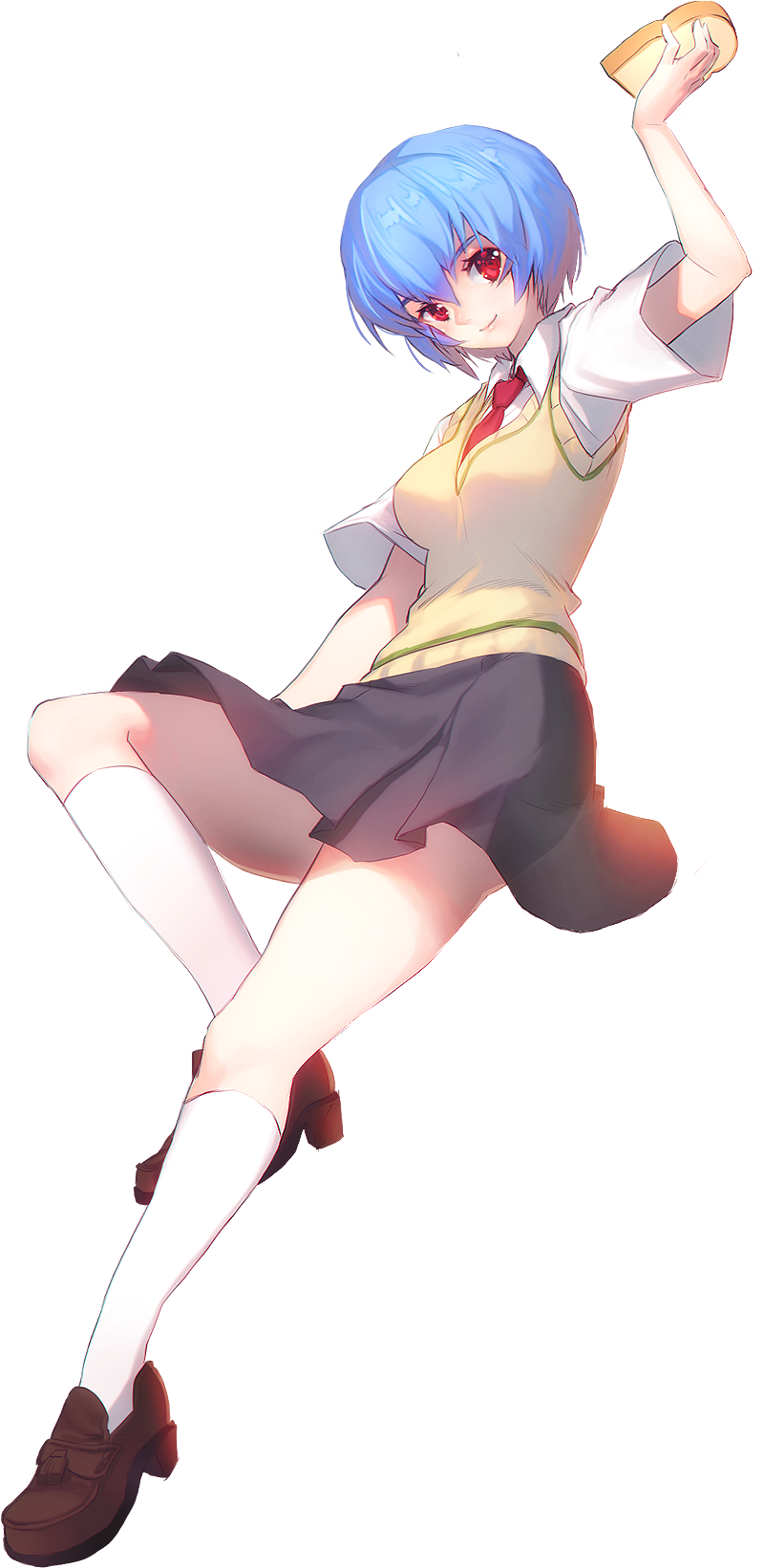 Safebooru - 1girl ayanami rei blue hair full body highres holding up looking at viewer matsuki ...