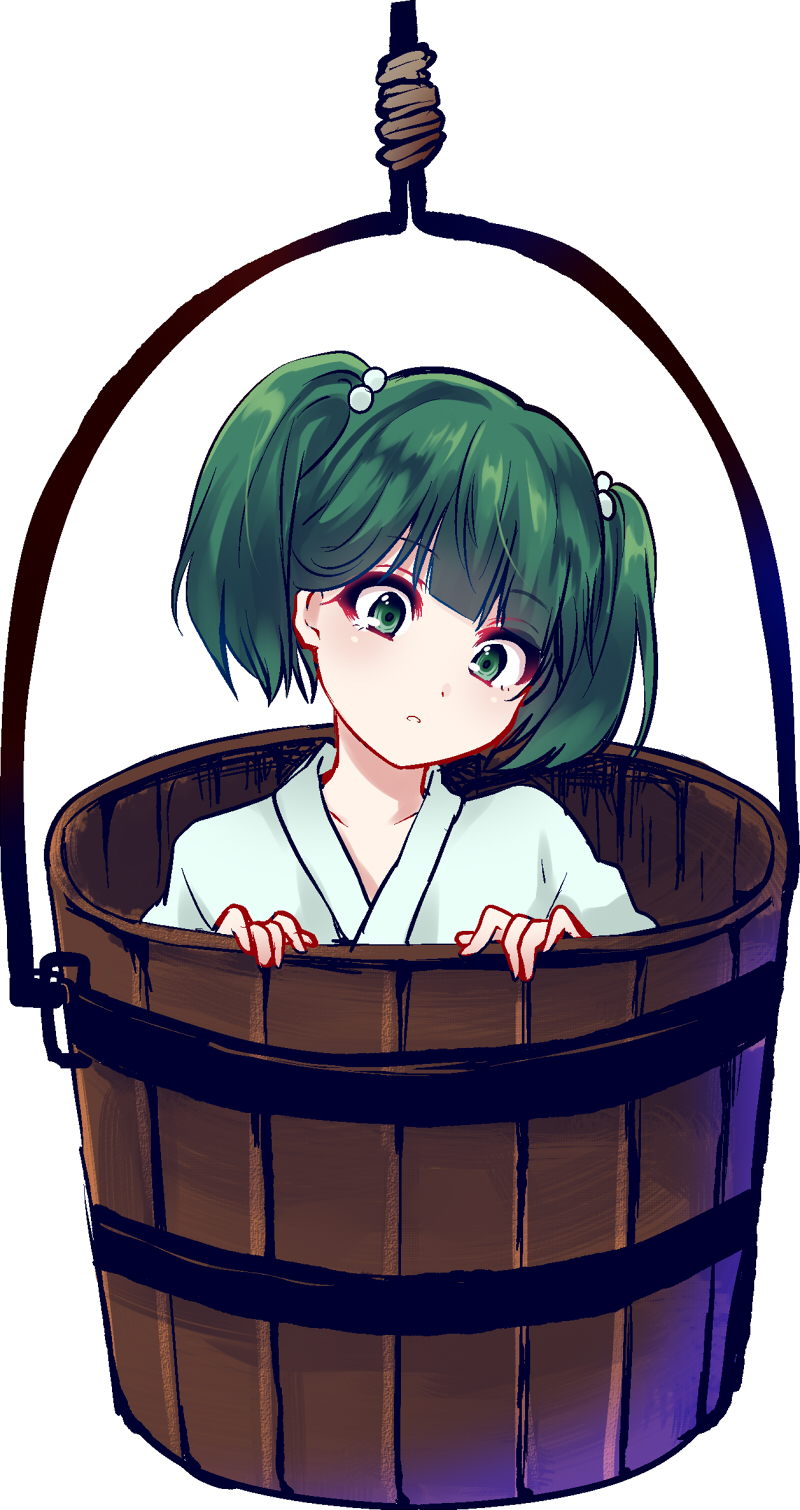 Safebooru - 1girl bucket green eyes green hair hair bobbles hair ...