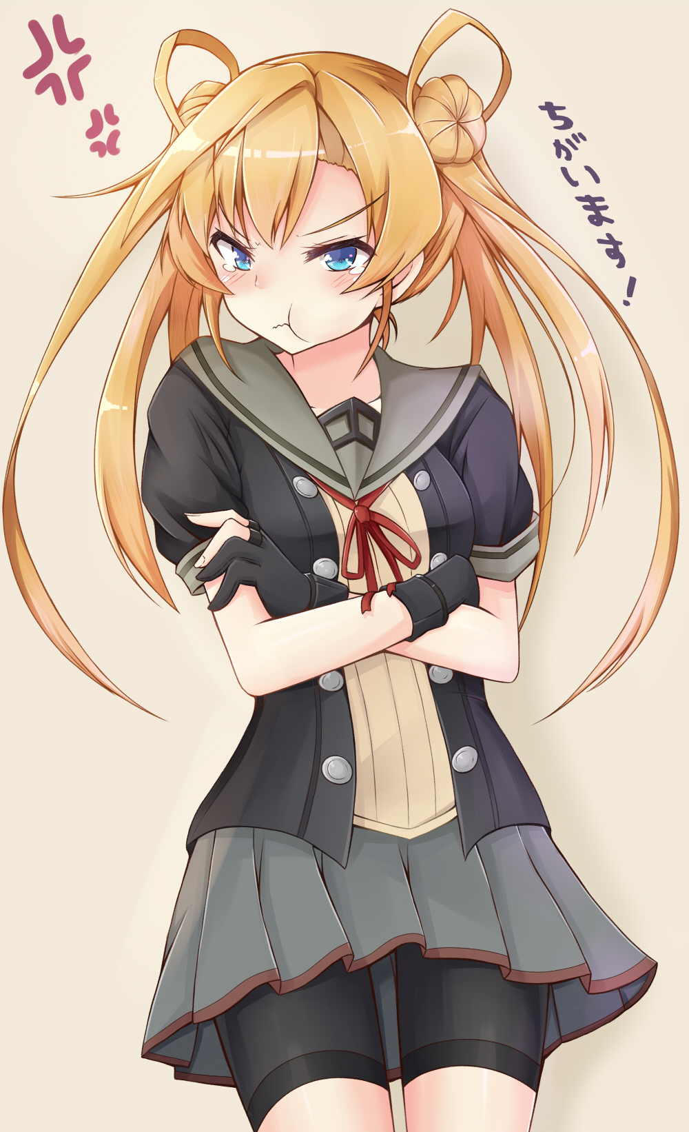 Safebooru - 1girl :t abukuma (kantai collection) bike shorts blonde hair blue eyes blush double ...