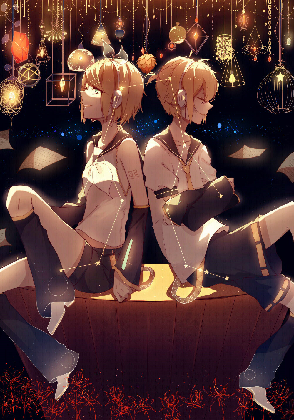 Safebooru - 1boy 1girl back-to-back blonde hair blue eyes brother and sister closed eyes ...