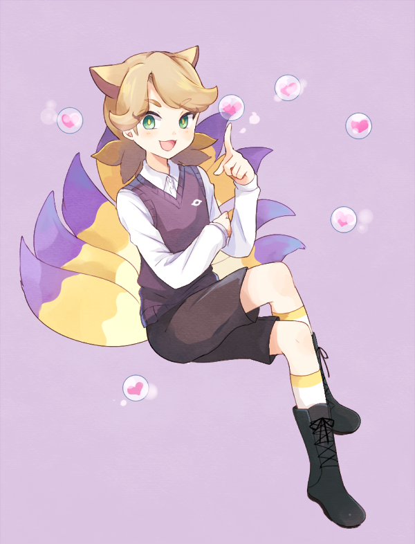 Safebooru - 1boy animal ears boots brown hair fox ears fox tail green ...