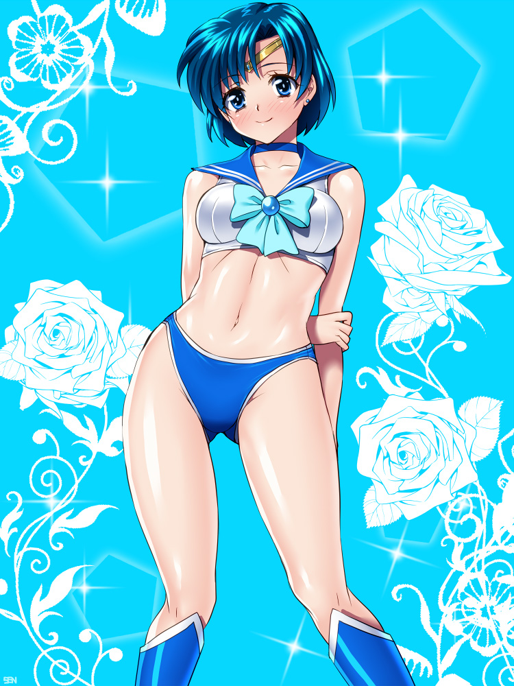 Safebooru - anzu (onelelee) arm behind back bishoujo senshi sailor moon blue blue background ...