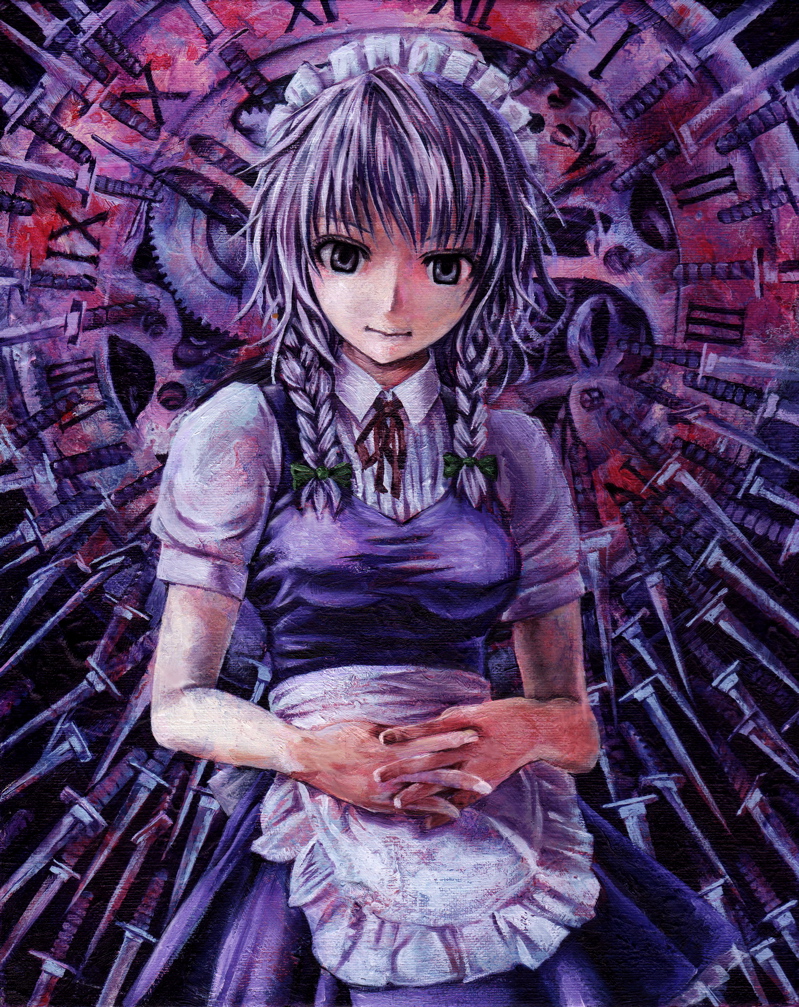 Safebooru - izayoi sakuya kabaji knife maid oil painting (medium) short ...