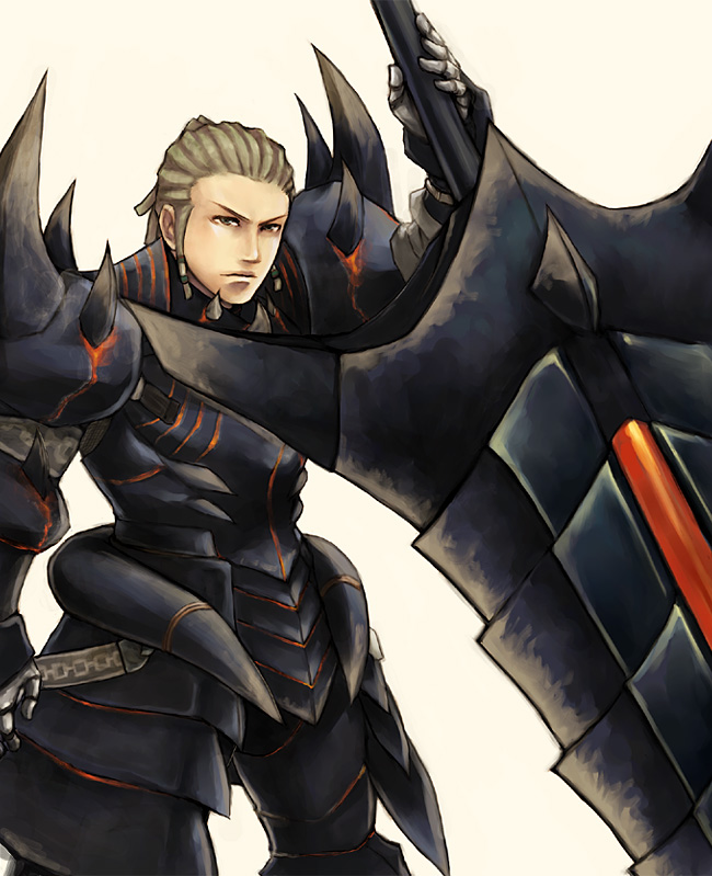 Safebooru - akam (armor) arm up armor belt gauntlets grey eyes grey ...