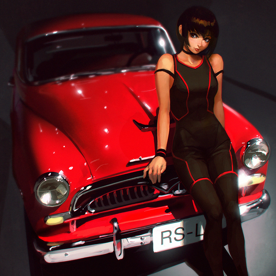 Safebooru - 1girl brown hair car ilya kuvshinov lips motor vehicle ...