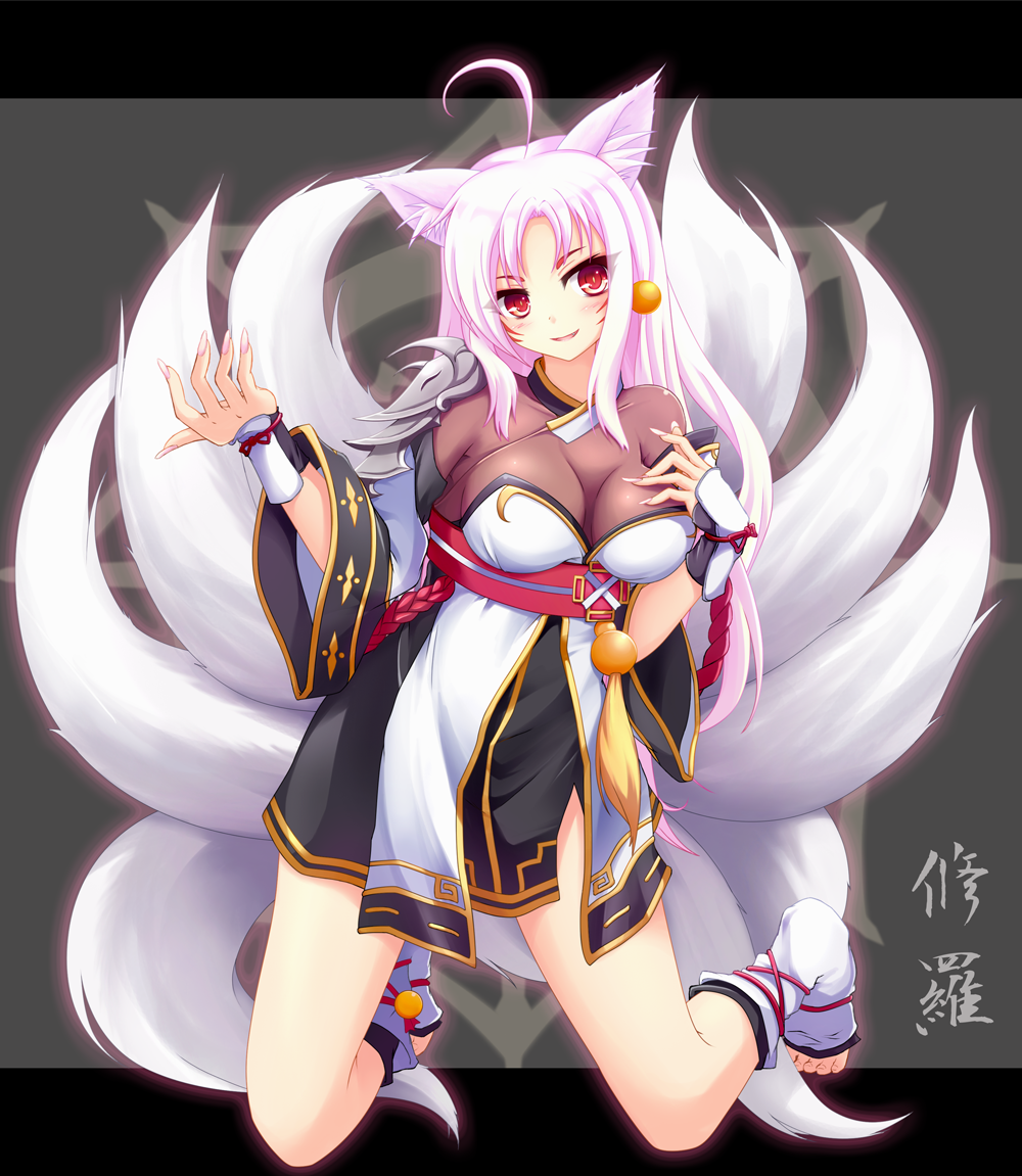 Safebooru - 1girl ahoge albino animal ears ara han black skirt breasts cat and rabbit cleavage ...