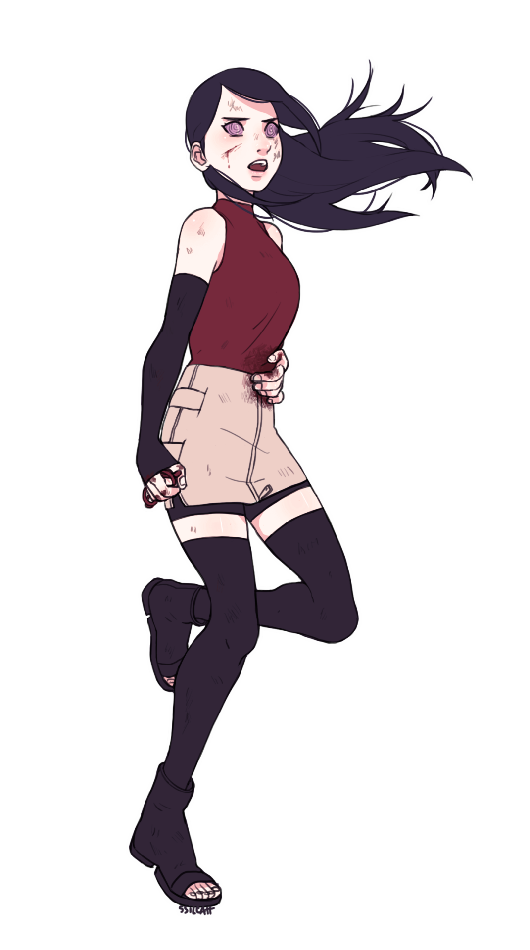 Safebooru - 1girl alternate hair length alternate hairstyle black hair black legwear blood cuts ...