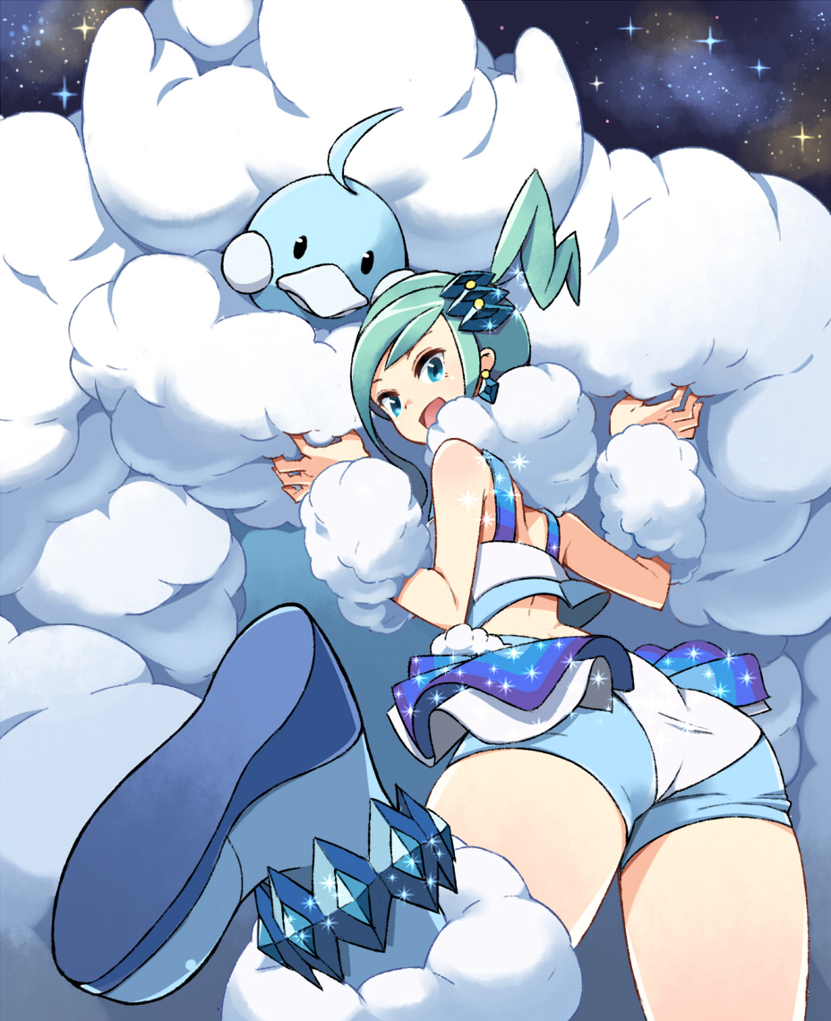 Safebooru - 1girl altaria anklet aqua hair arm warmers asymmetrical hair choker earrings from ...