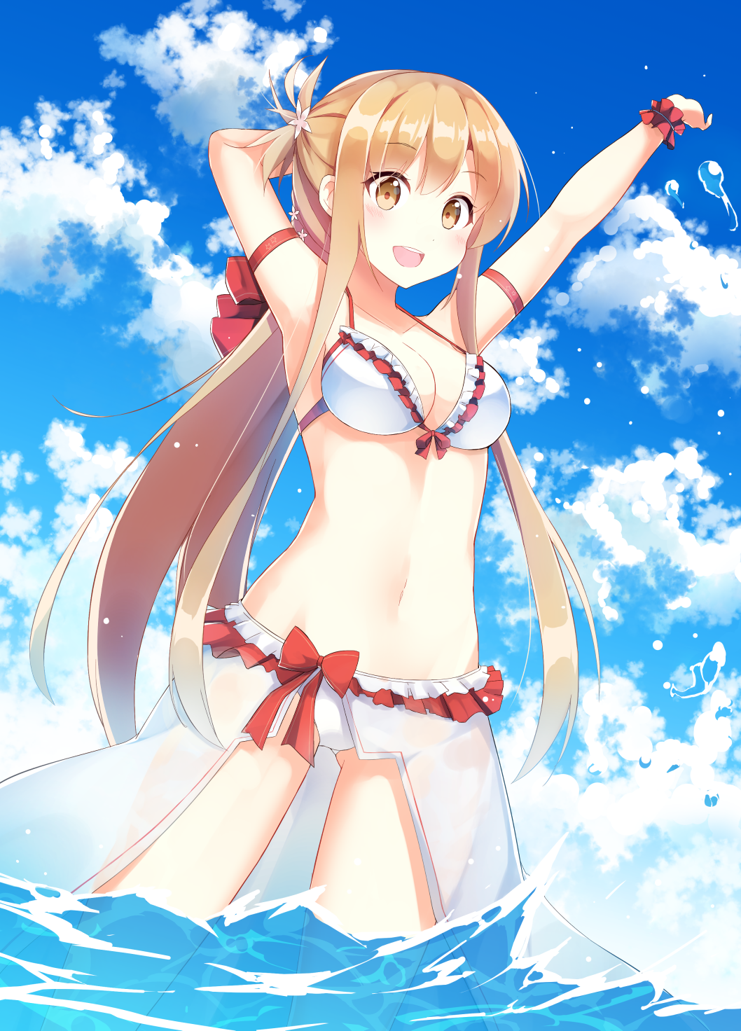Safebooru - .com 1girl :d asuna (sao) bikini brown eyes brown hair highres long hair open mouth ...