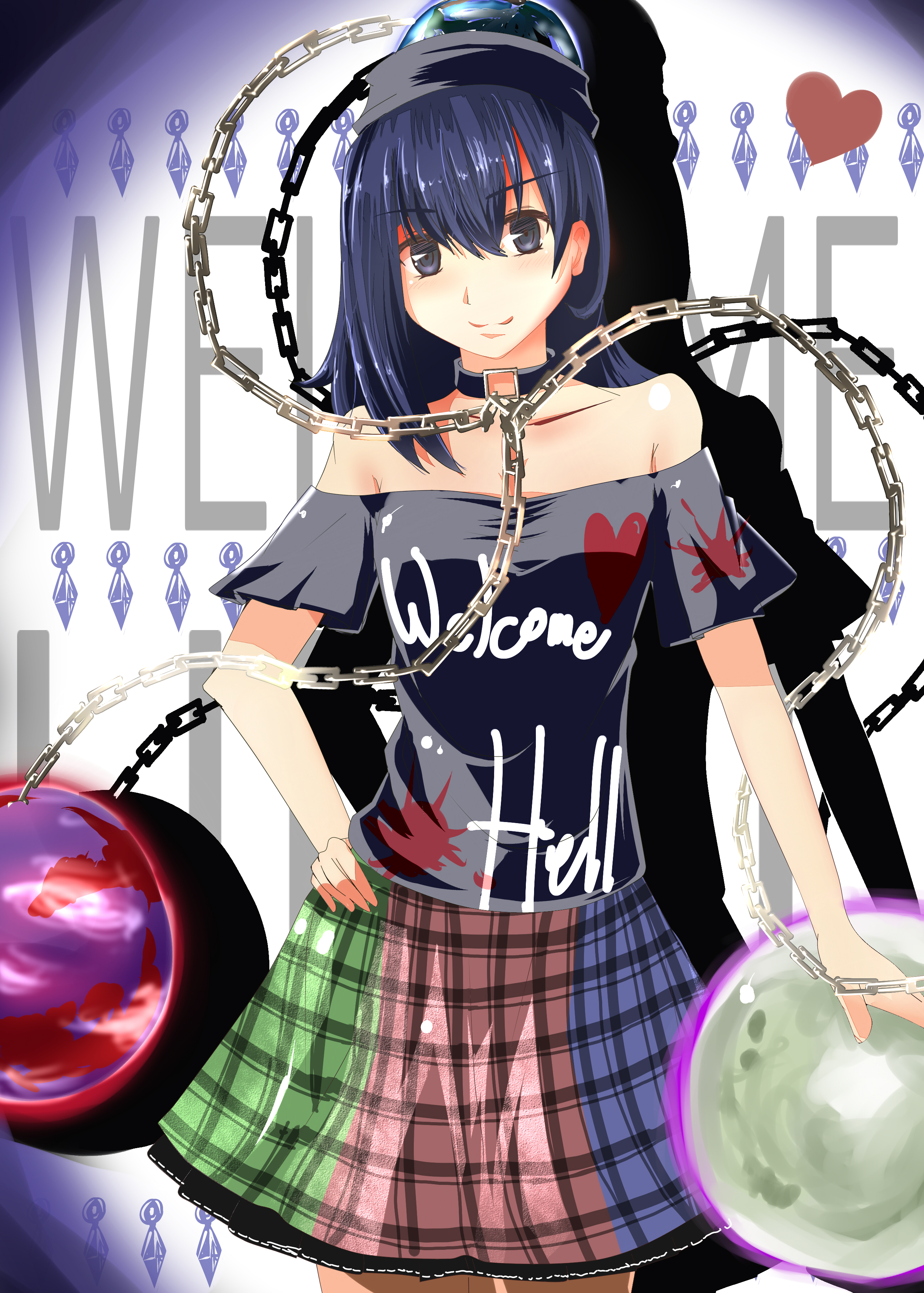 Safebooru - 1girl absurdres blue eyes blue hair chain choker clothes ...