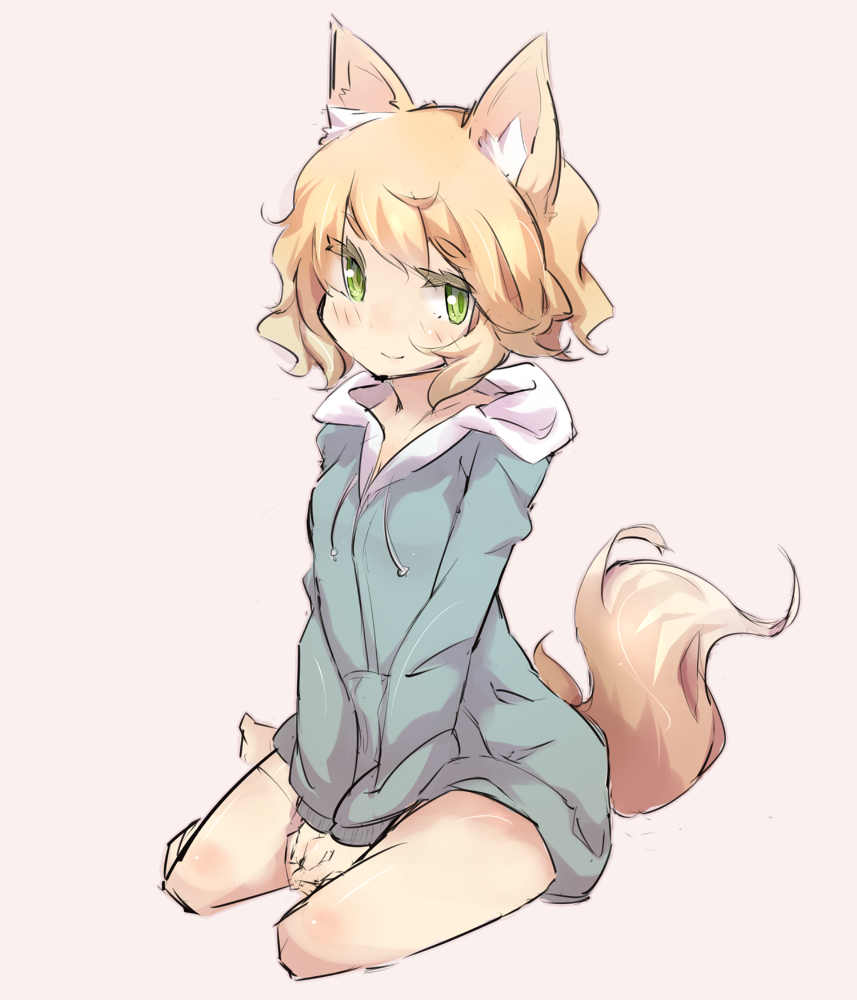 Safebooru - 1girl animal ears blonde hair fox ears fox tail green eyes hands clasped hands on ...