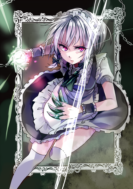Safebooru - 1girl braid clock crack izayoi sakuya katayama kei knives ...