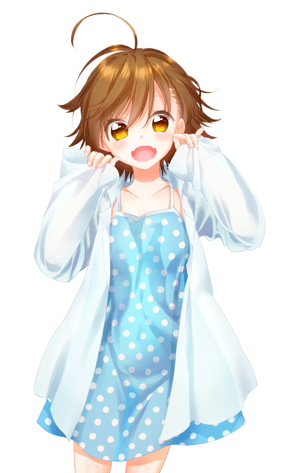 Safebooru - 1girl ahoge brown eyes brown hair dress highres last order namo polka dot polka dot ...
