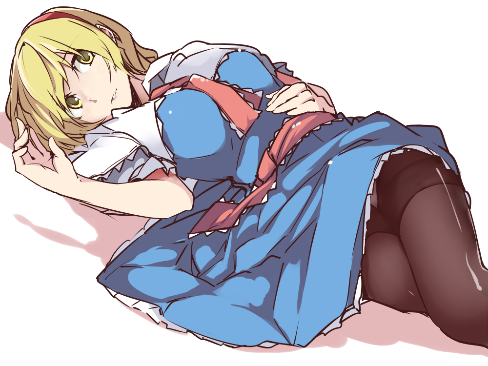 Safebooru - 1girl alice margatroid black legwear blonde hair blue dress capelet dress hairband ...