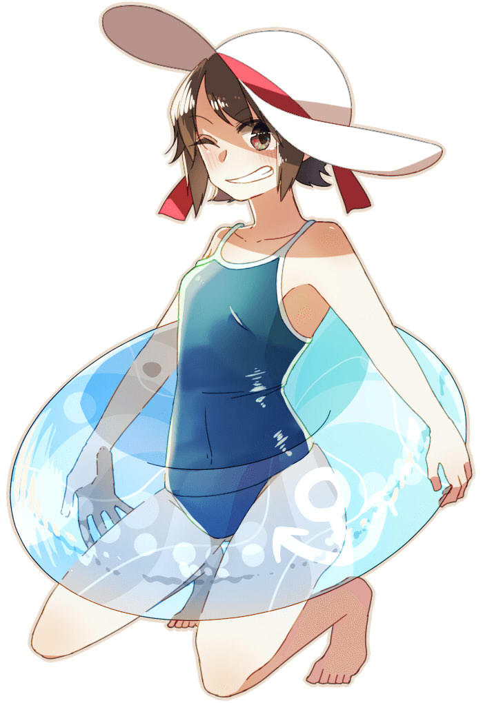 Safebooru - 1girl anchor symbol brown eyes brown hair competition school swimsuit innertube ...