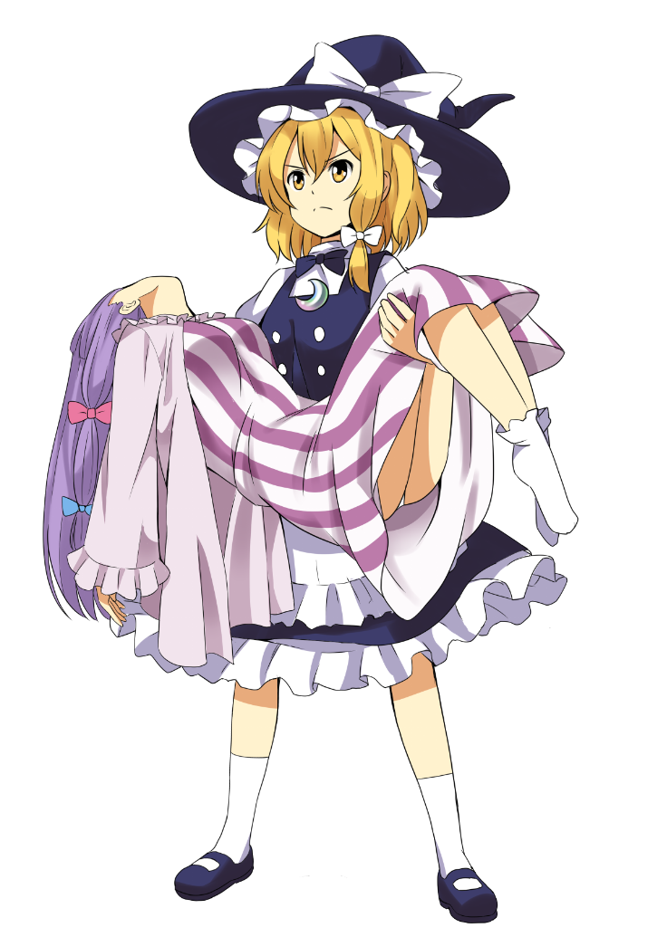 Safebooru - 2girls blonde hair bow braid carrying crescent hair bow hat kirisame marisa long ...