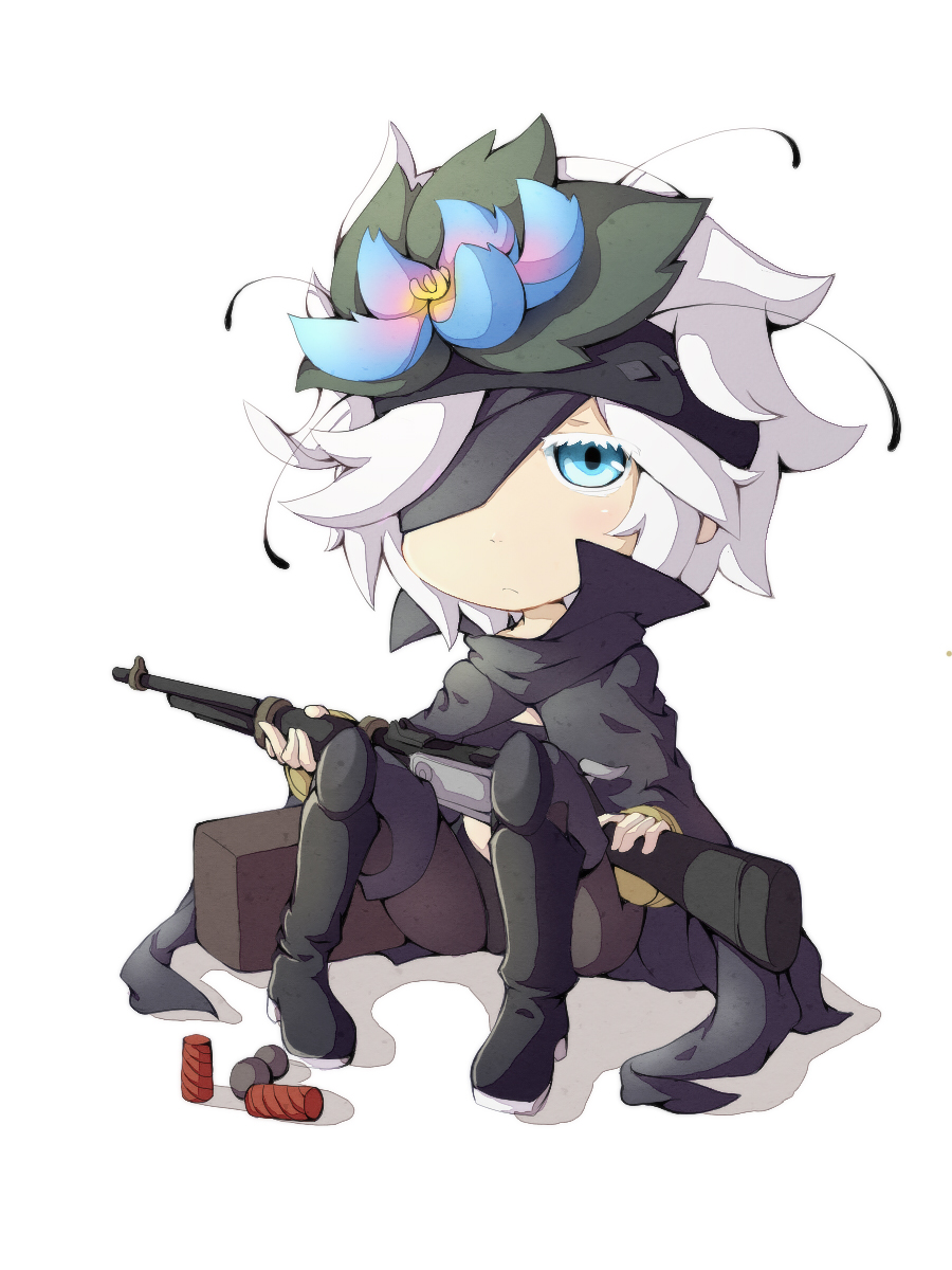 Safebooru - 1girl blue eyes bullet cape chibi eyepatch flower fremy ...