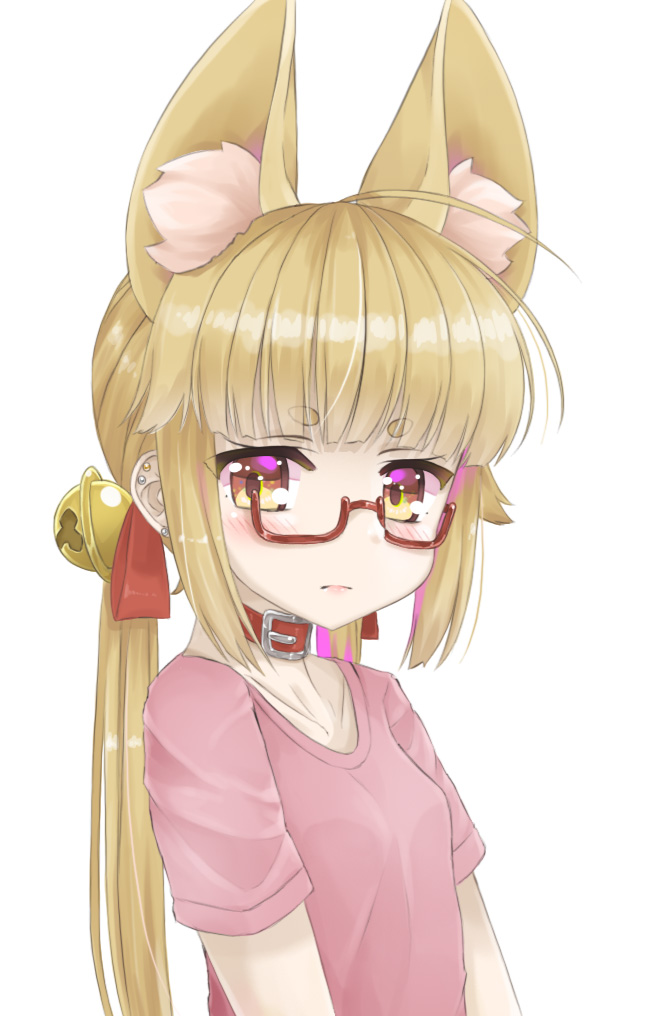 Safebooru - 1girl animal ears bell blonde hair collar earrings extra ears fox ears glasses hair ...