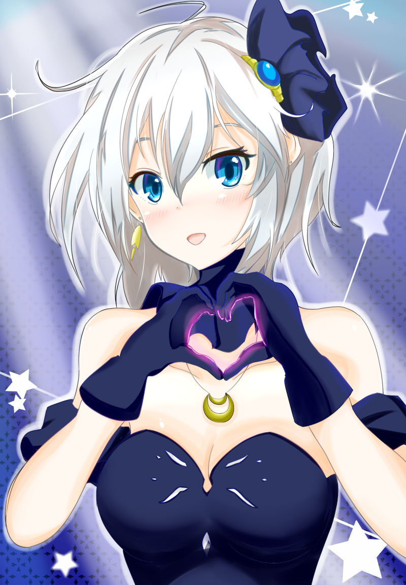 Safebooru - 1girl anastasia (idolmaster) blue eyes breasts gloves heart heart hands idolmaster ...