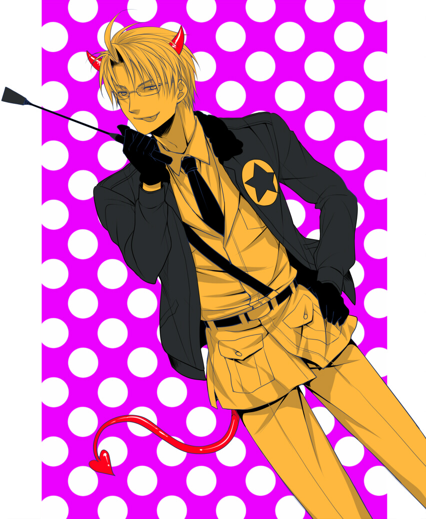 Safebooru - 1boy :p ahoge america (hetalia) axis powers hetalia black gloves bomber jacket demon ...