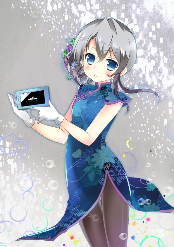 Safebooru - 1girl alternate costume black legwear blue eyes china dress chinese clothes gloves ...